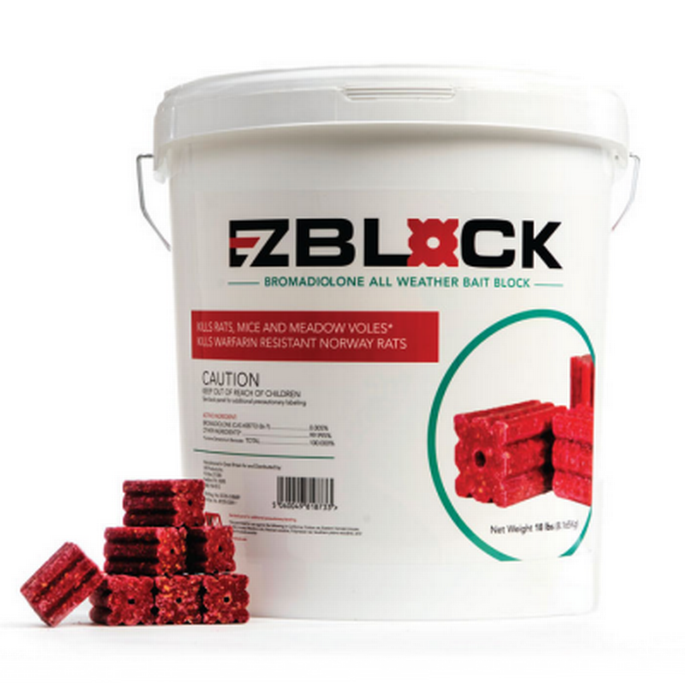 EZ Block Bromadiolone All-Weather Rodent Bait Blocks – 18 lb Pail ...
